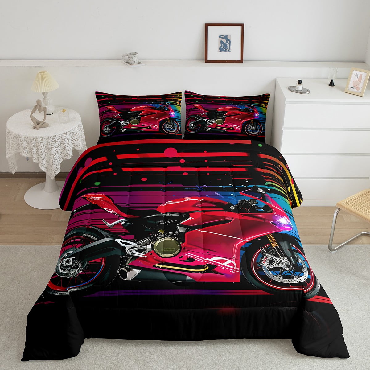 Dirt Bike King Comforter Set 3 Pieces, Motorbike Sport Bedding Set ...
