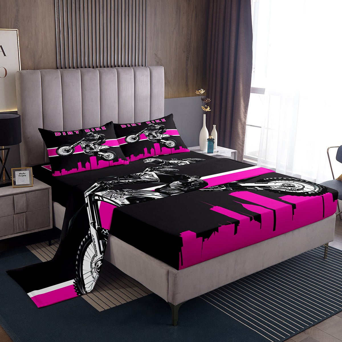 YST Dirt Bike Queen Sheet Set for Boys Sports Theme Sheets, Motocross Motorcycle Bed Set Extreme ...