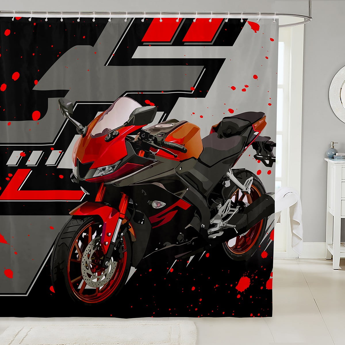 YST Dirt Bike Shower Curtain Extreme Sports Motorcross Vehicle Bathroom ...