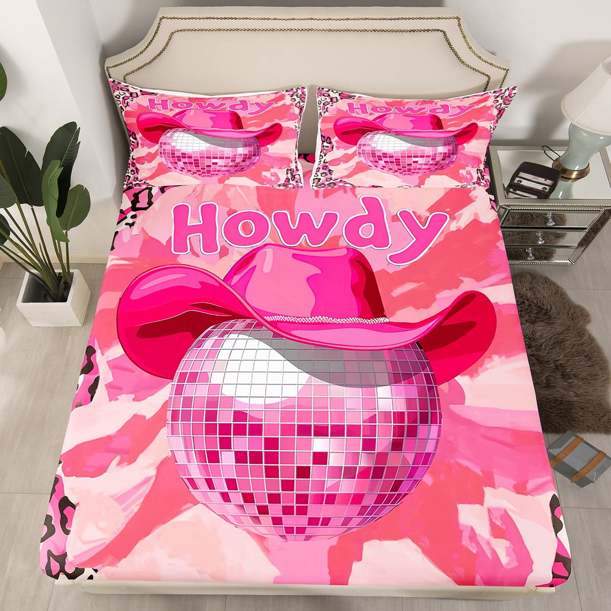 YST Disco Ball Fitted Sheet Funky Coquette Pink Mirrorball Bed Sheets ...