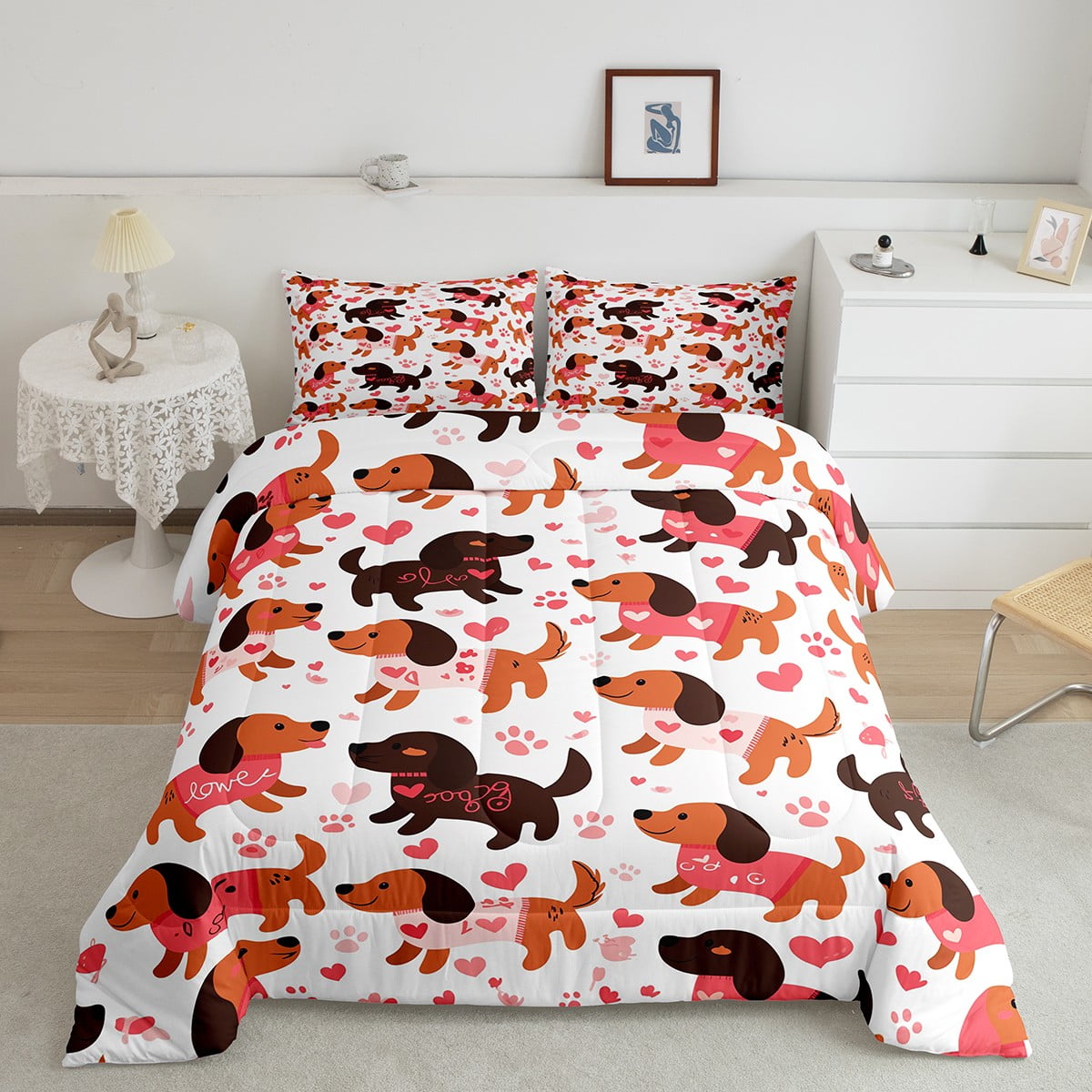 YST Dog Comforter Set Cartoon Dachshund Bedding Set For Kids Boys Girls ...