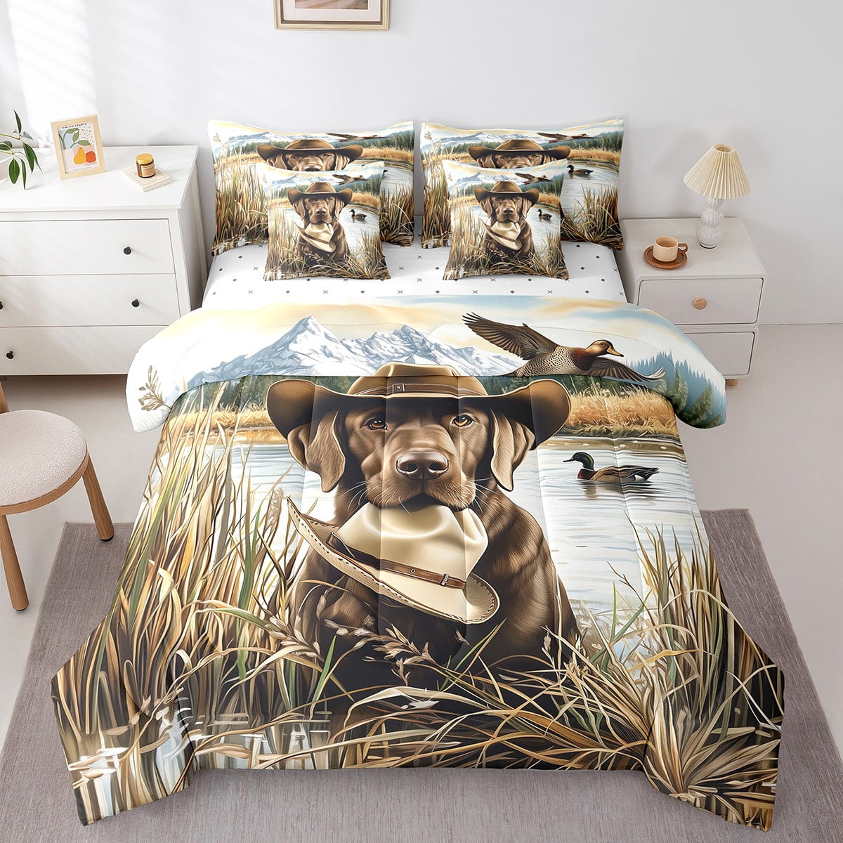 YST Dog Hunter Twin Comforter Set 7 Piece For Kids Boys Girls,Animal Mallard Duck Bedding Set ...