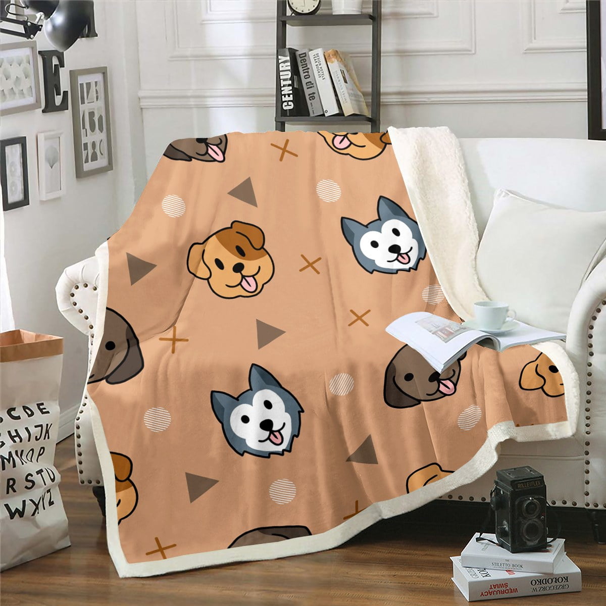 Dog Puppy Fuzzy Blanket Cartoon Dogs Face Twin Size Fleece Blanket ...