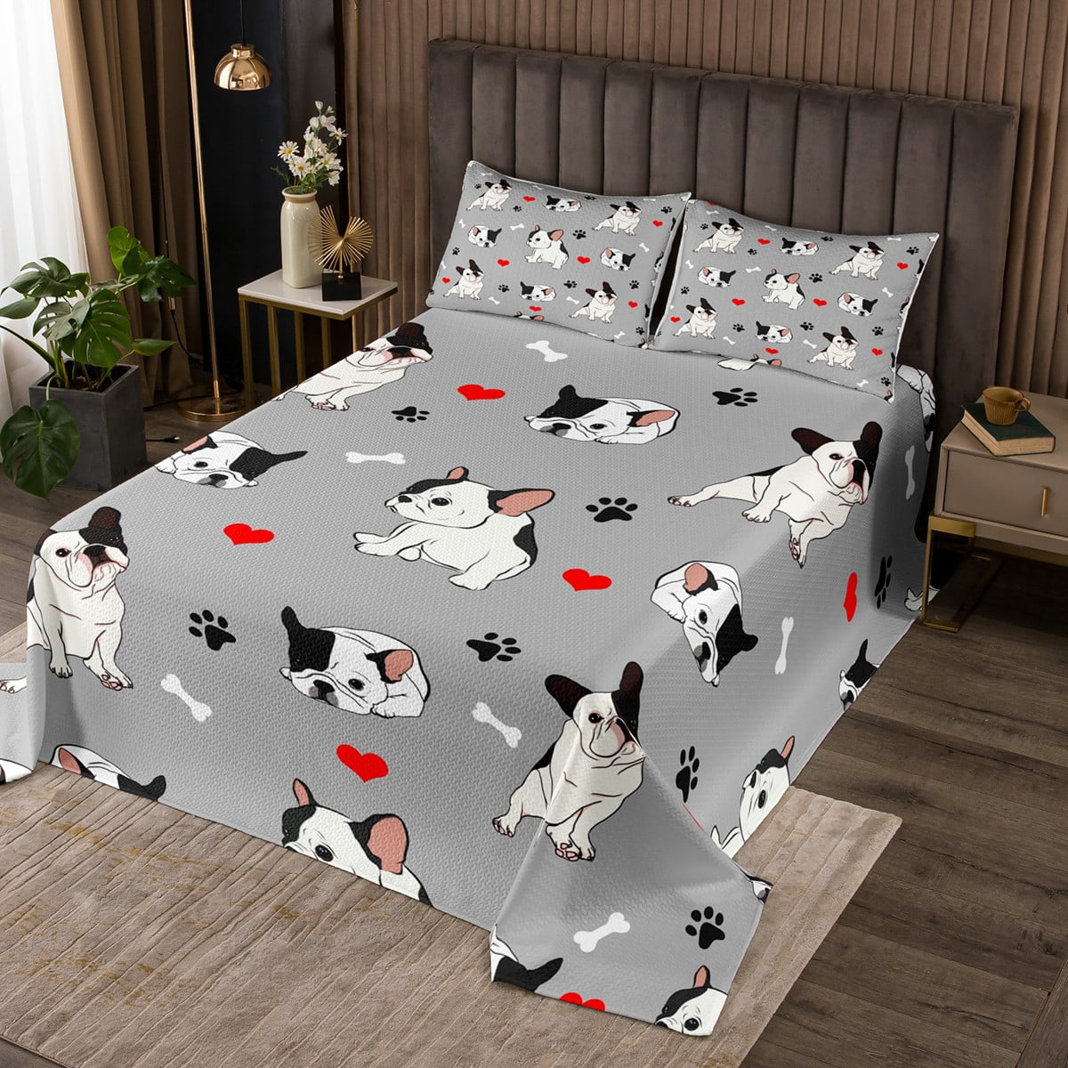 Dog Quilt Set Twin,Cute Cartoon Dogs Coverlet Set ,Lovely Pug Bedspread ...