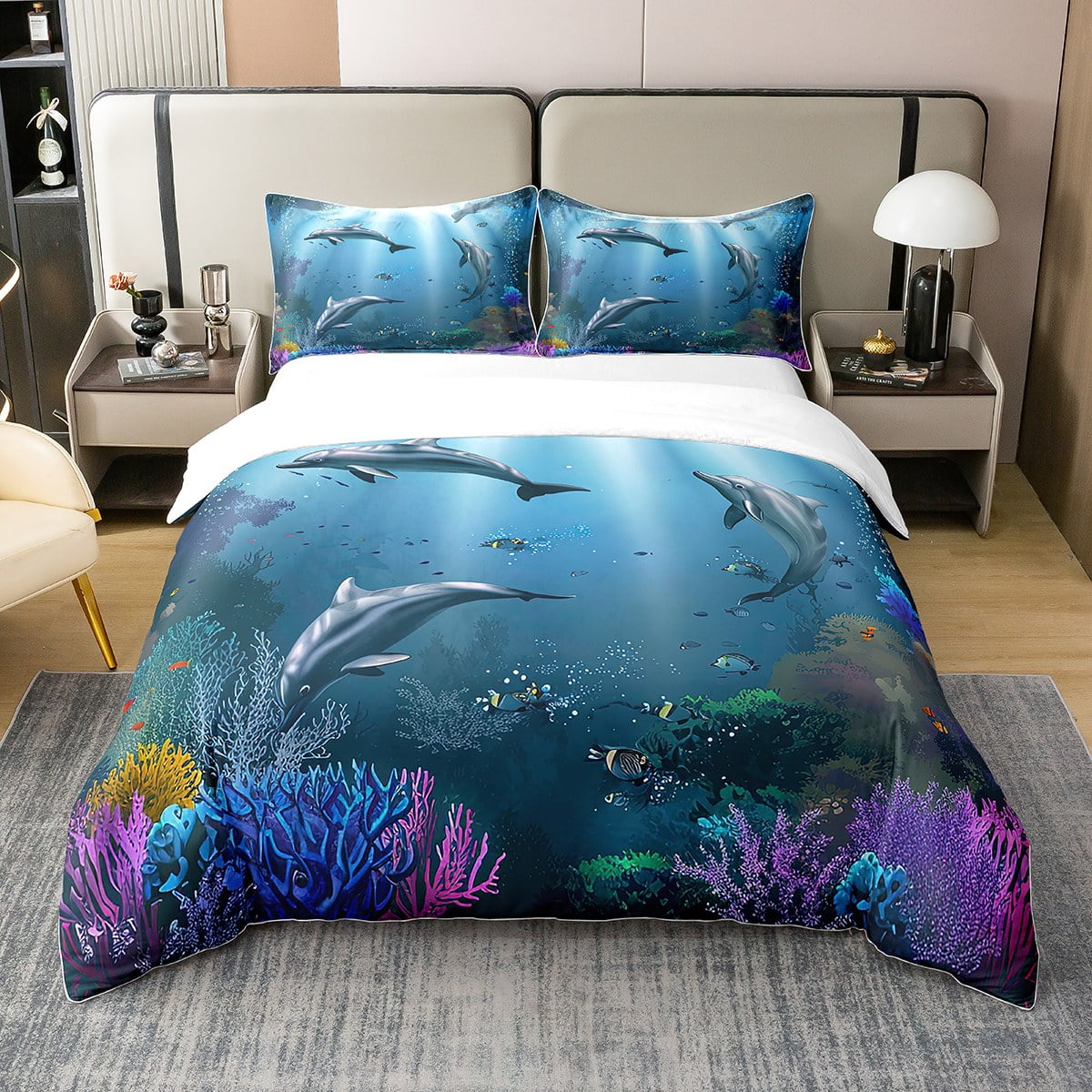 YST Dolphin 100% Natural Cotton Duvet Cover for Kids Boys Girls,Coastal ...