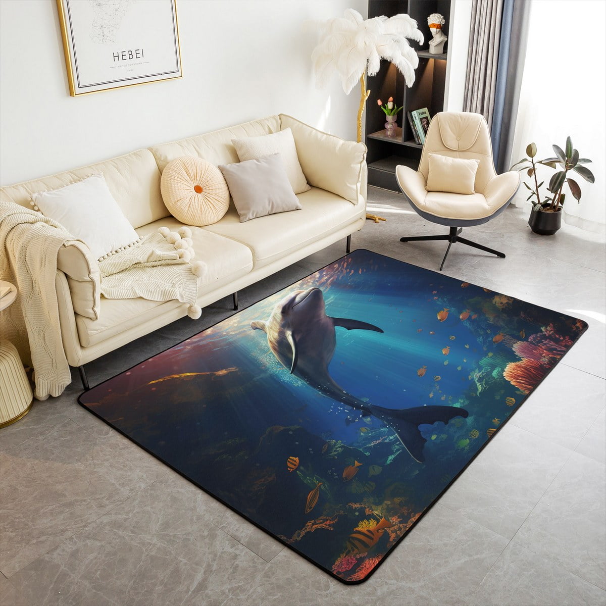 Erosebridal Dolphin Area Rug 3x5 Cute Dolphin Jumping Blue Ocean Animal ...