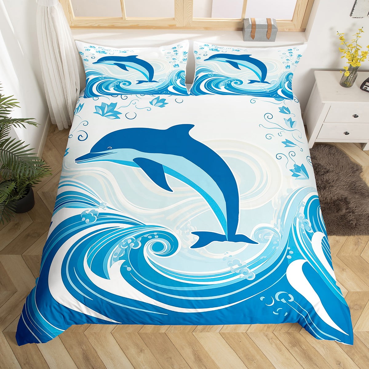 YST Dolphin Comforter Cover Twin Size, Cute Sea Animal Marine Life ...
