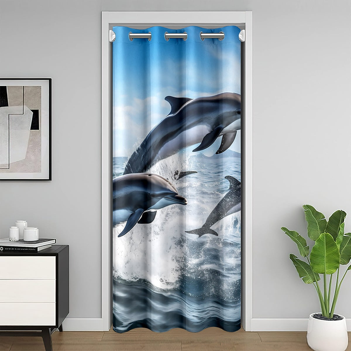 Dolphin Door Curtain 34"W X 80"L, Kawaii Dolphin Blackout Curtain Decor ...
