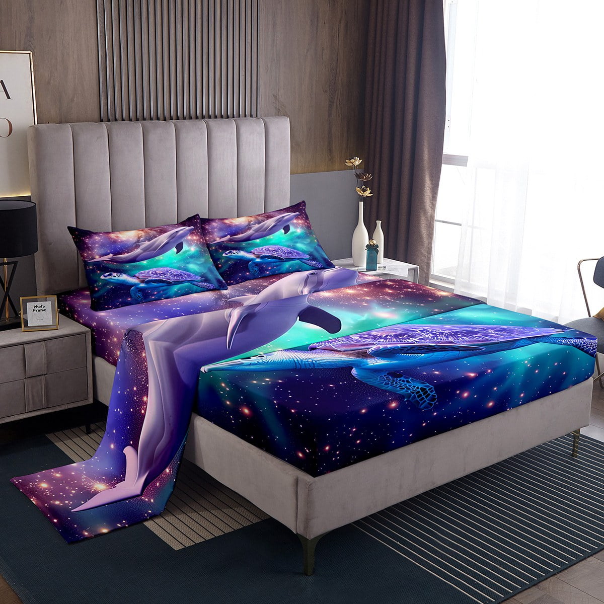 Erosebridal Dolphin Ocean Sheets Queen, Sea Turtle Bed Sheets Set with ...