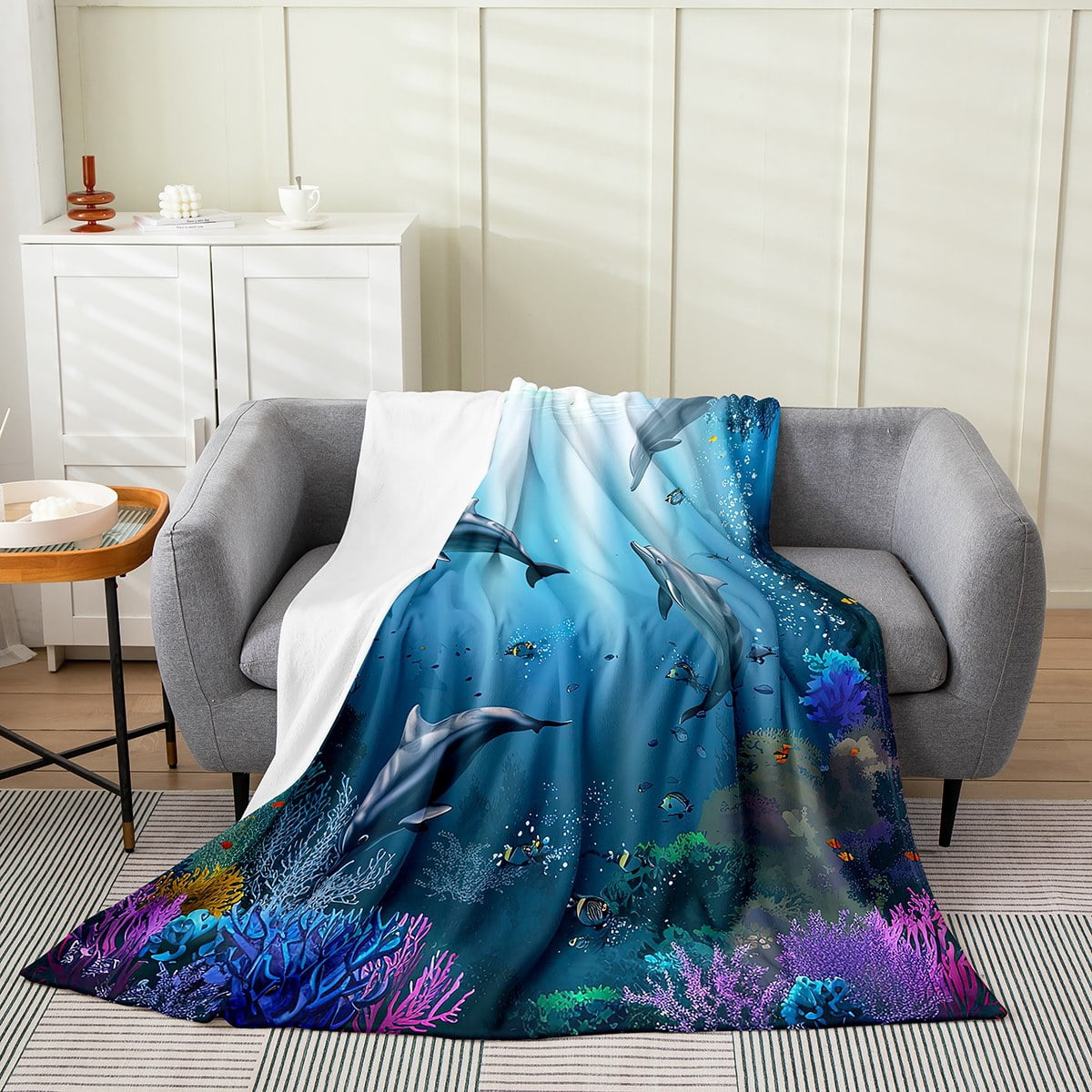 Dolphin Throw Blanket ,Coastal Animal Coral Fleece Blanket 30x40 inch ...