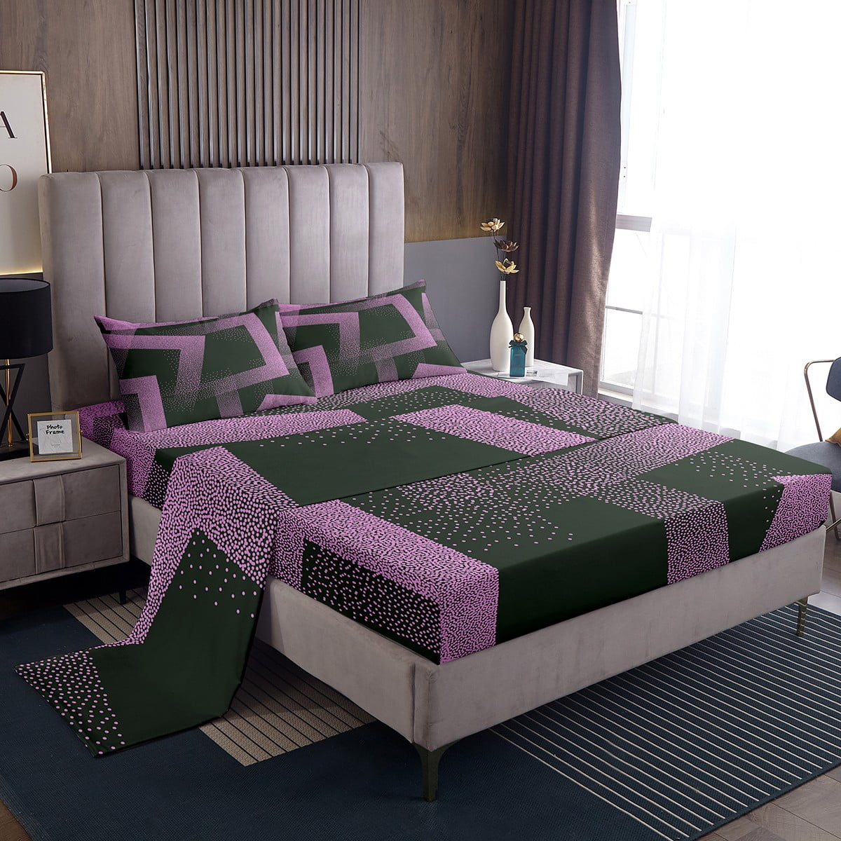 YST Dots Squares Bed Sheets Set Kids Youth Geometric Squares Sheets ...