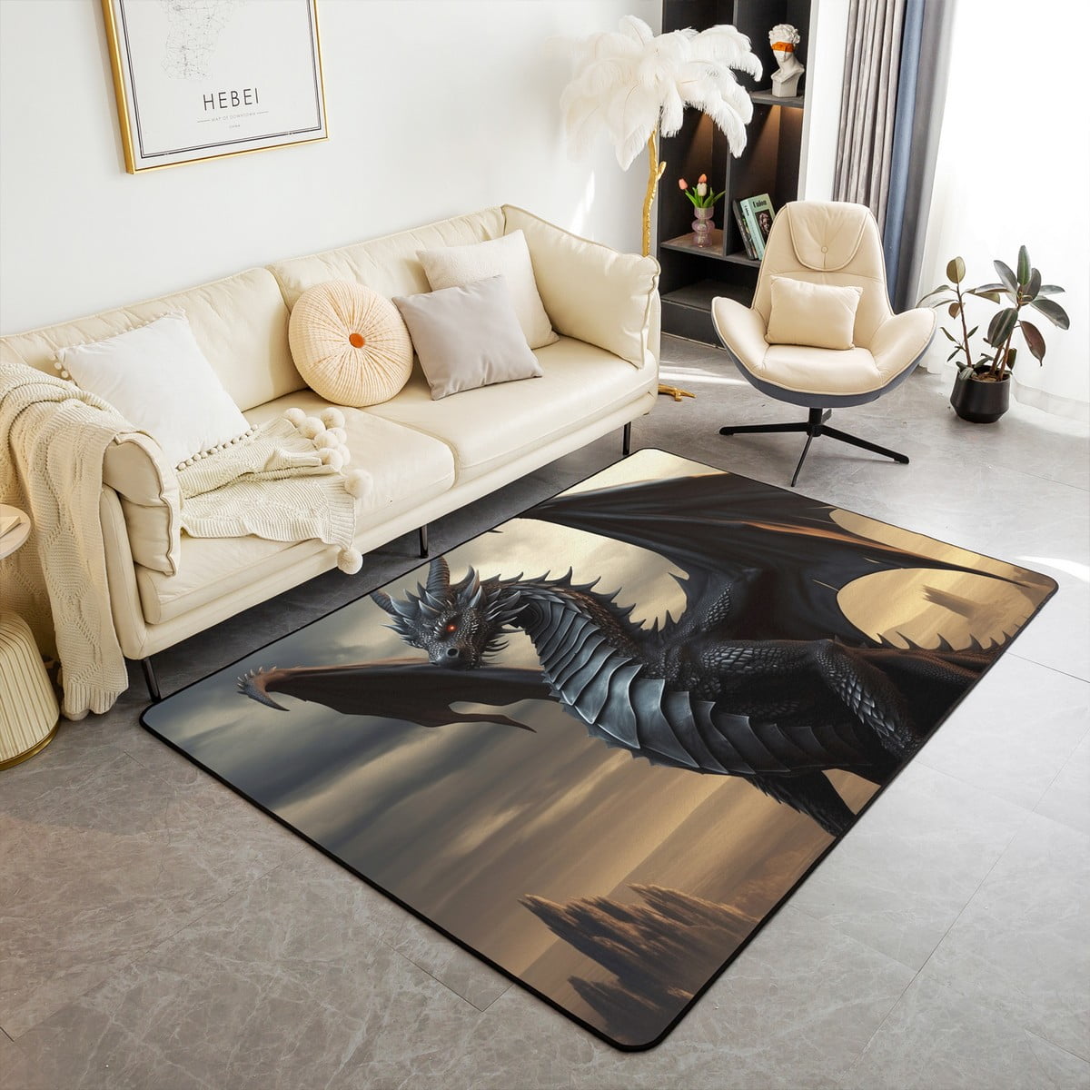 YST Dragon Area Rug 3x5 for Boys Girls Kids,Black Gothic Rug Dragon ...