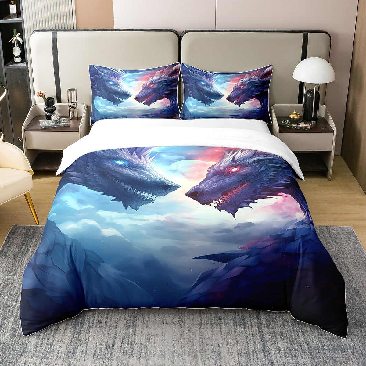 YST Dragon Bedding Set Ice Fire Dragon Comforter Cover for Kids Boys ...