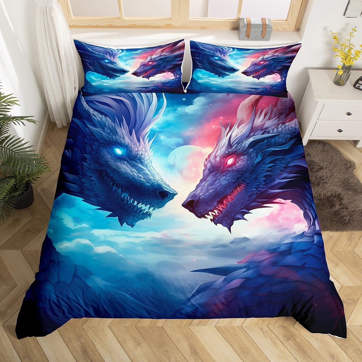 Dragon Bedding Set Ice Fire Dragon Comforter Cover Twin Teens Adult ...
