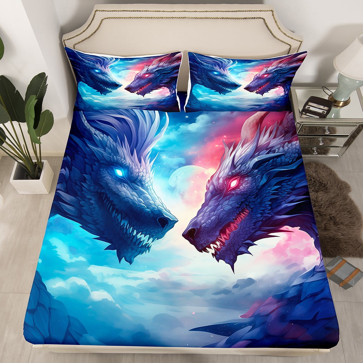 Dragon Bedding Set Ice Fire Dragon Fitted Sheet Teens Adult Bedroom ...
