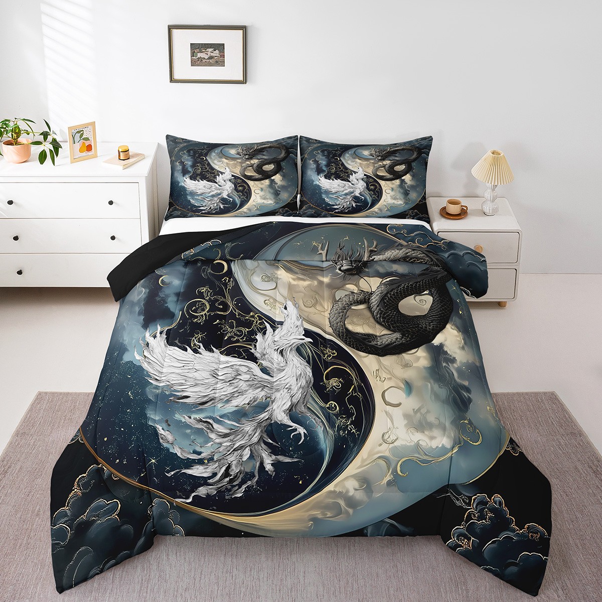 Dragon Bedding Set Japanese Ukiyoe Comforter Set Exotic Animal Ancient ...