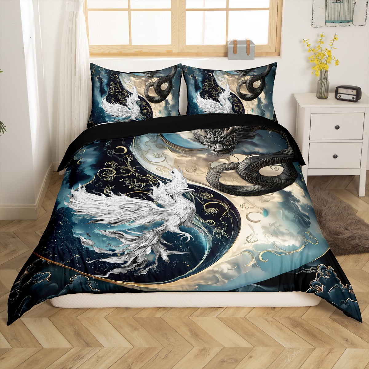 YST Dragon Bedding Set Japanese Ukiyoe Duvet Cover Exotic Animal Twin ...