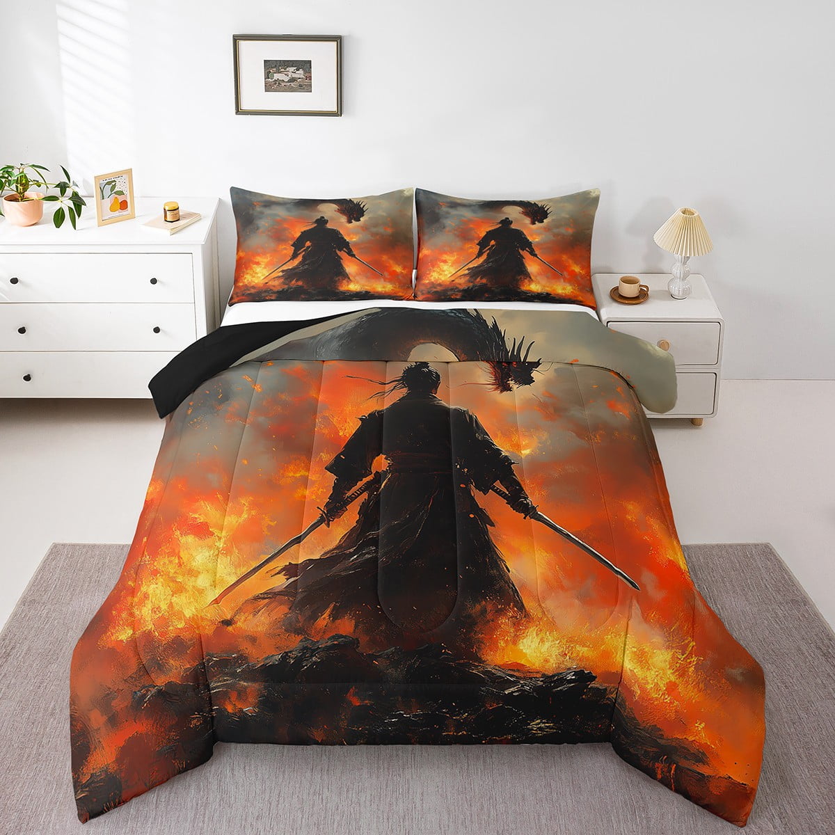 Dragon Bedding Set, Samurai Quilt Ancient Loong Animal Comforter Set ...