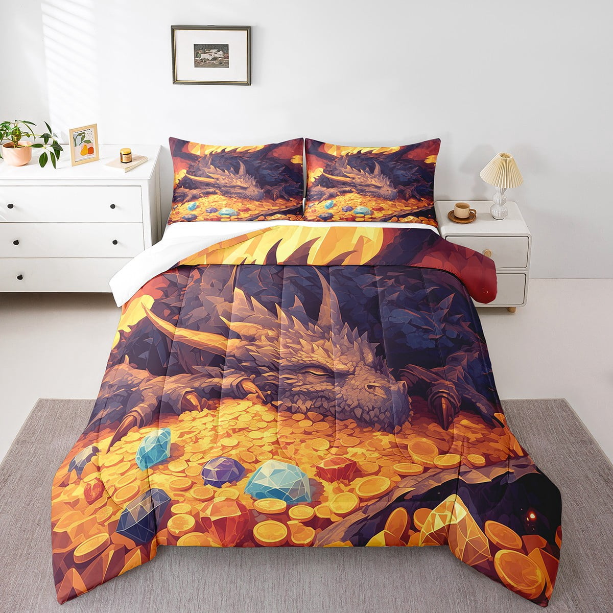 Dragon Bedding Sets Queen Magic Animal Comforter Set,Ancient Wildlife ...