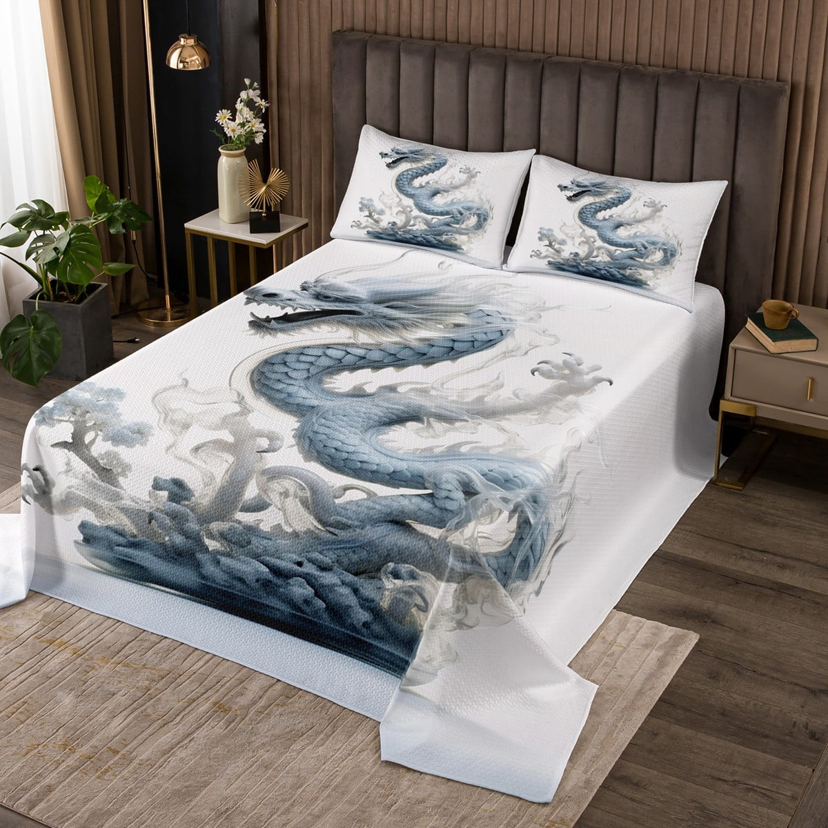 Dragon Bedspread Set Mysterious Eastern Dragon Twin Quilt Set Flying ...
