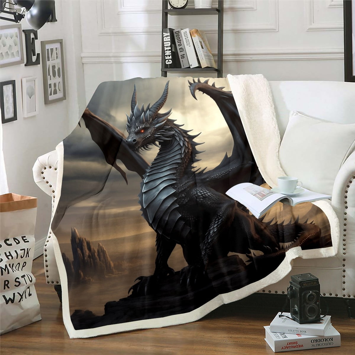 Dragon Blanket ,Black Gothic Throw Blanket Dragon Living Room Decor ...
