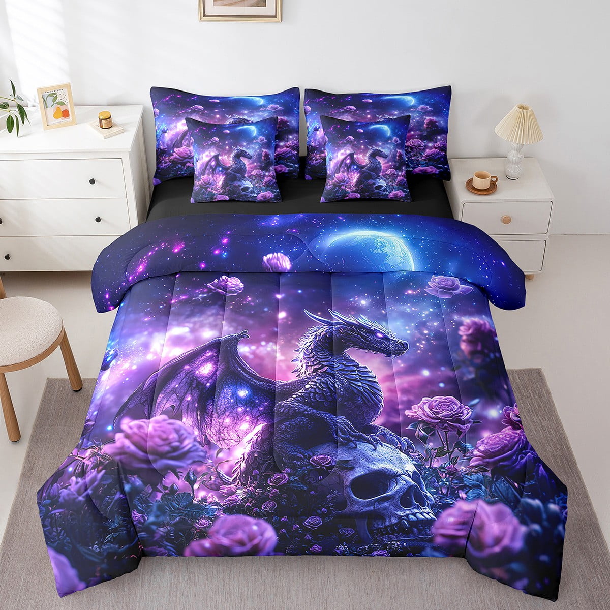 Dragon Comforter Set 7 Pieces Bed In A Bag Twin, Starry Sky Galaxy ...