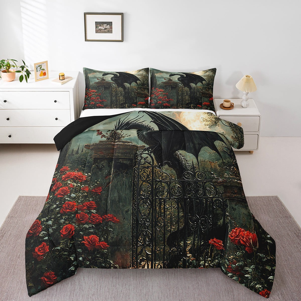 Dragon Comforter Set Loong Wildlife Bedding Set Queen Size Teens Adult ...