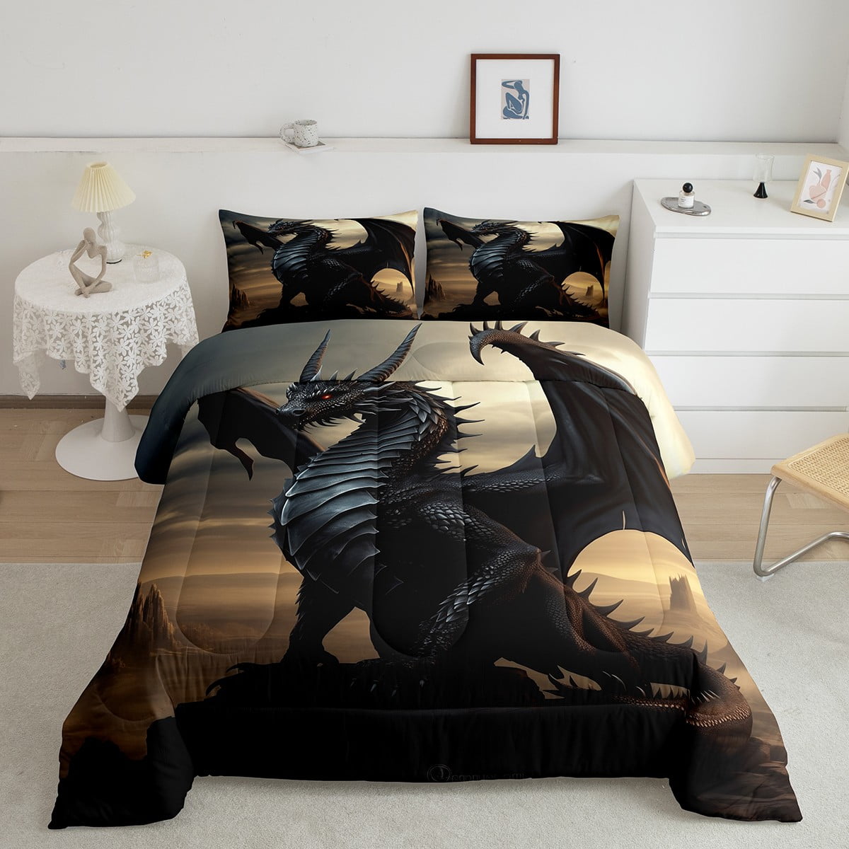 Erosebridal Dragon Comforter Set Twin,Black Gothic Bedding Set Dragon ...
