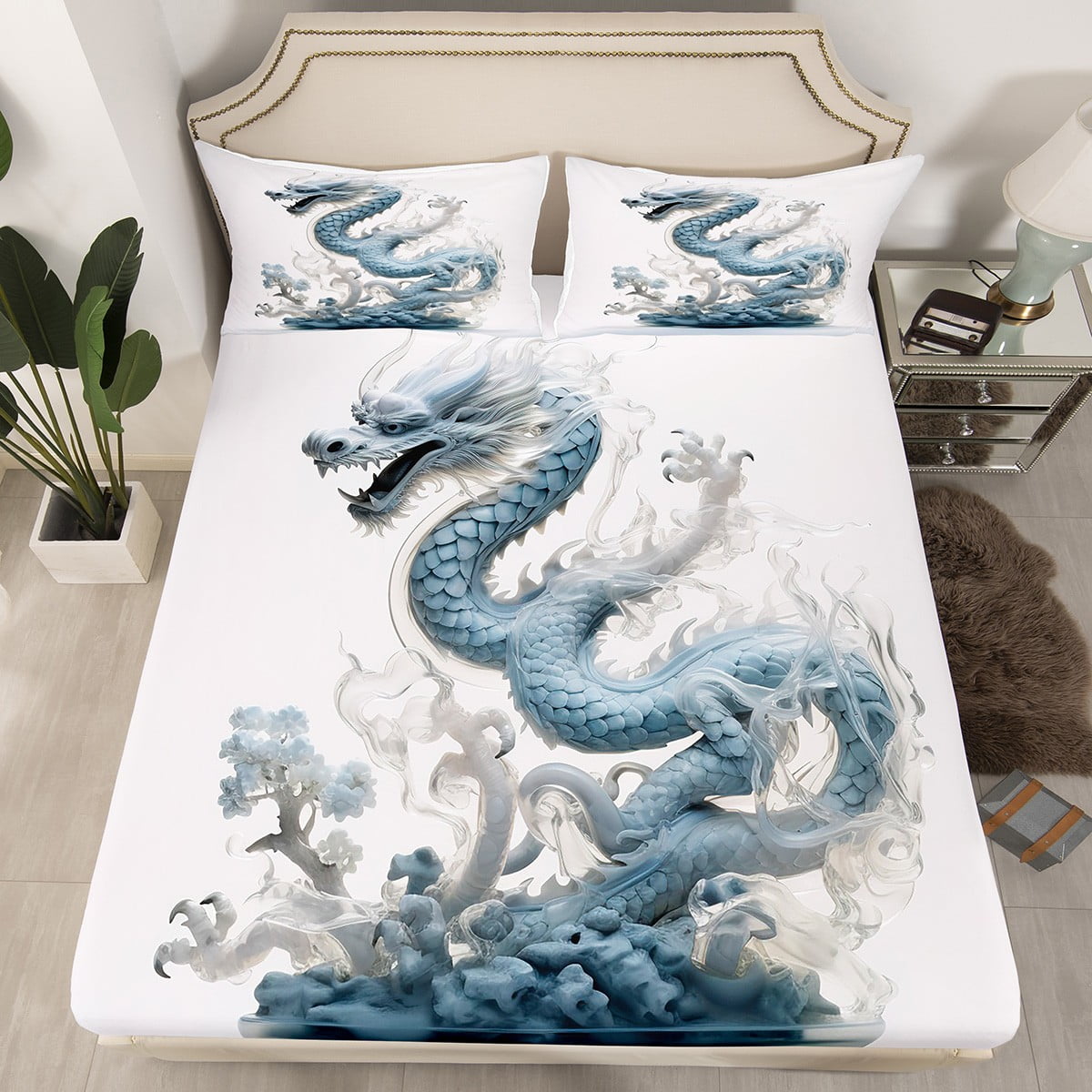 Erosebridal Dragon Fitted Sheet Mysterious Eastern Dragon Full Bed ...