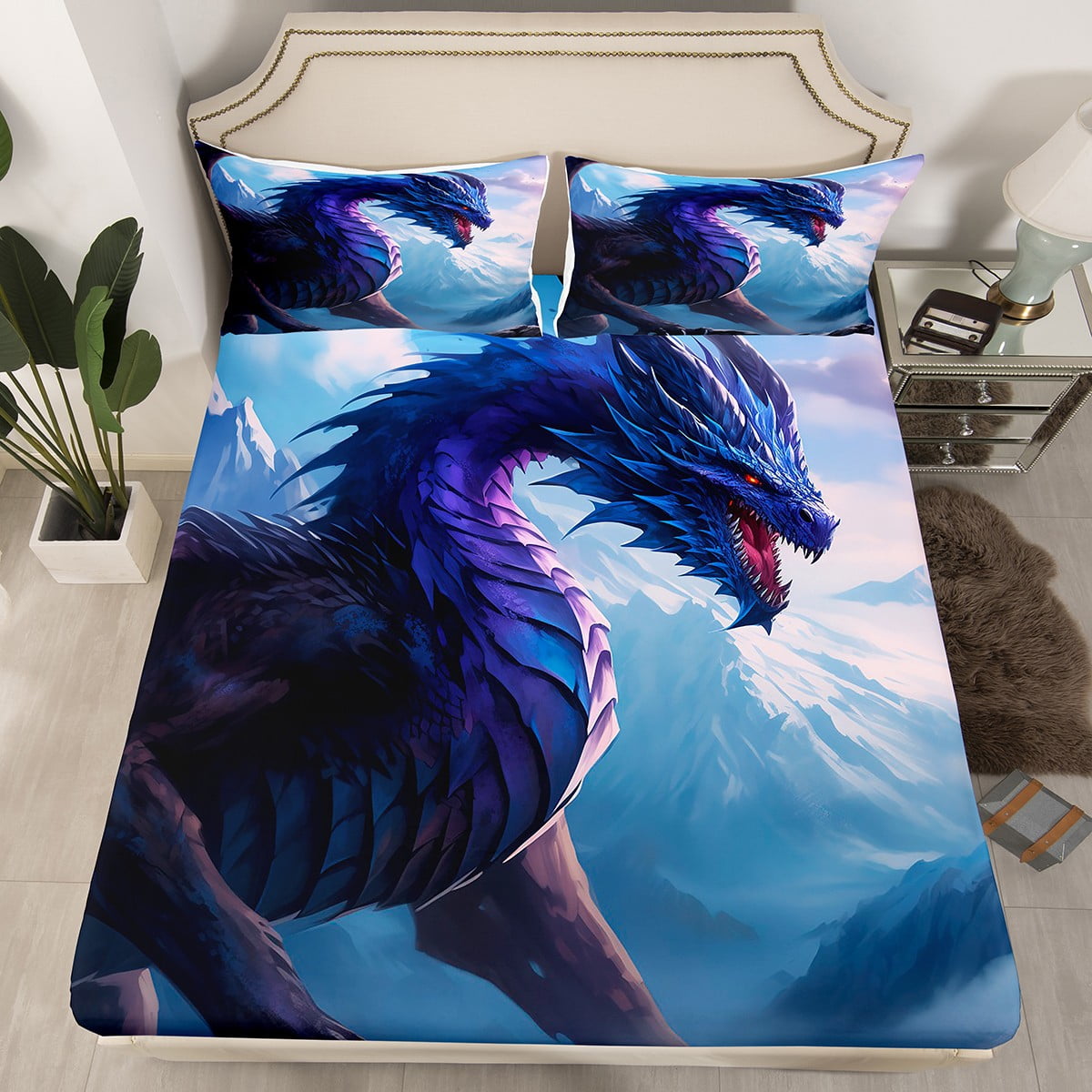 Dragon Fitted Sheet Full ,Mysterious Gothic Dragon Bedding Set Trippy ...