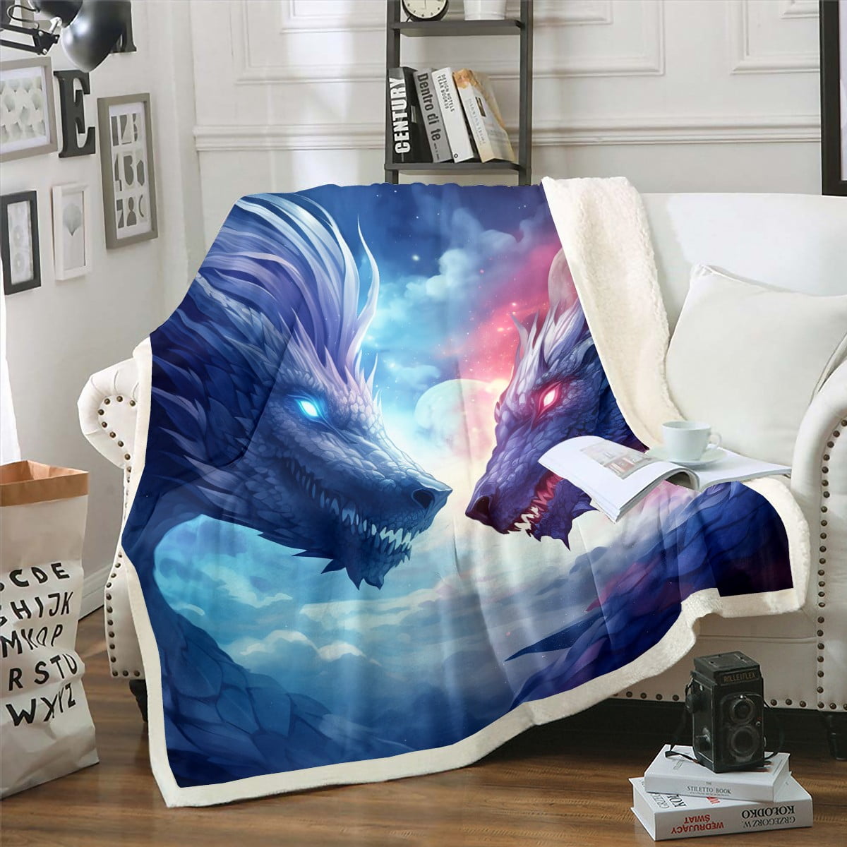 Dragon Fuzzy Blanket Ice Fire Dragon Throw Blanket Teens Adult Bedroom ...