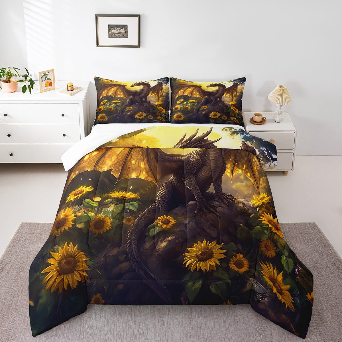 Erosebridal Dragon Quilted Comforter Set Twin Size, 3D Safari ...