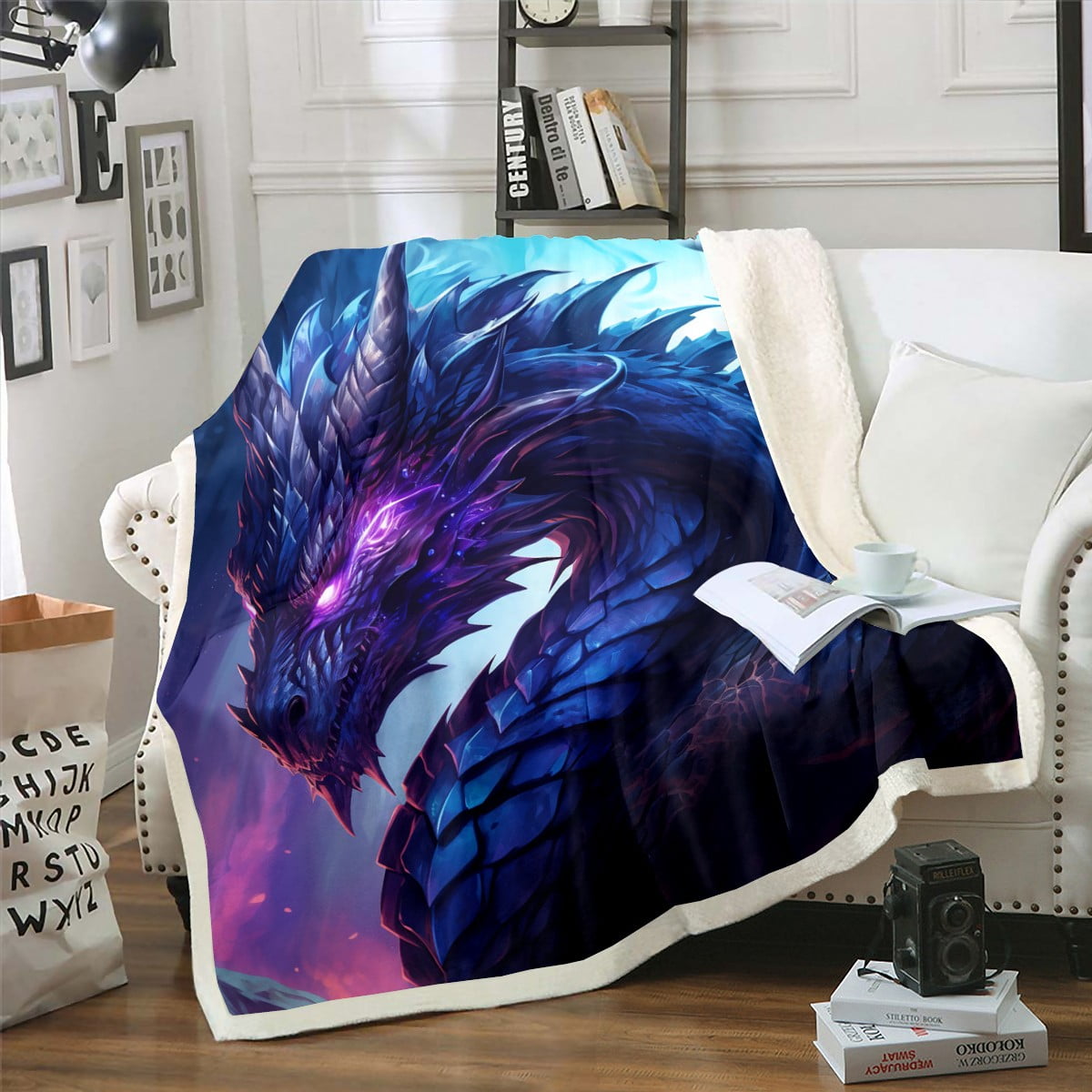 Dragon Throw Blanket ,3D Goth Dragon Blanket Psychedelic Bedroom Decor,Safari Animals Fleece ...