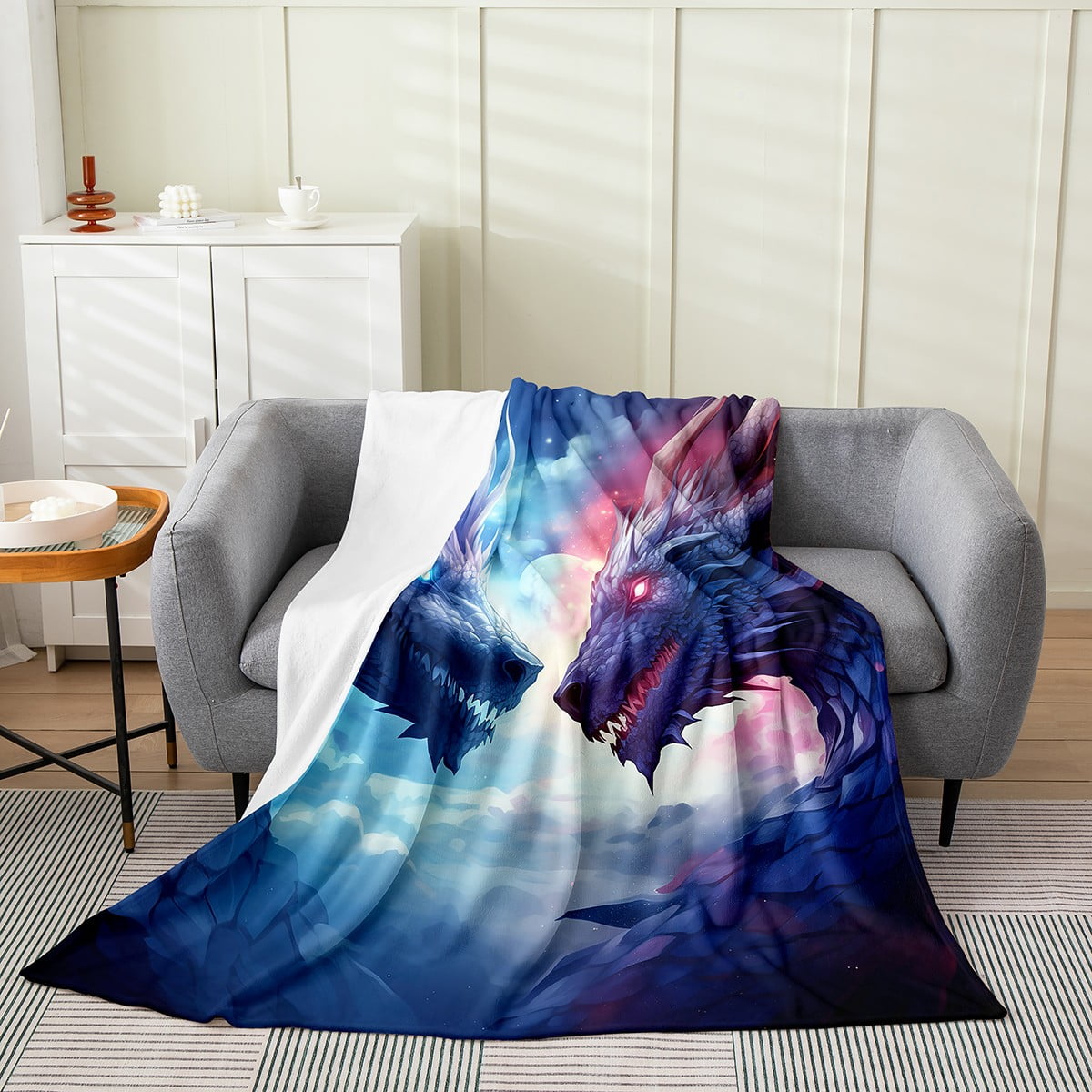 YST Dragon Throw Blanket Ice Fire Dragon Fleece Blanket Queen Inch for ...