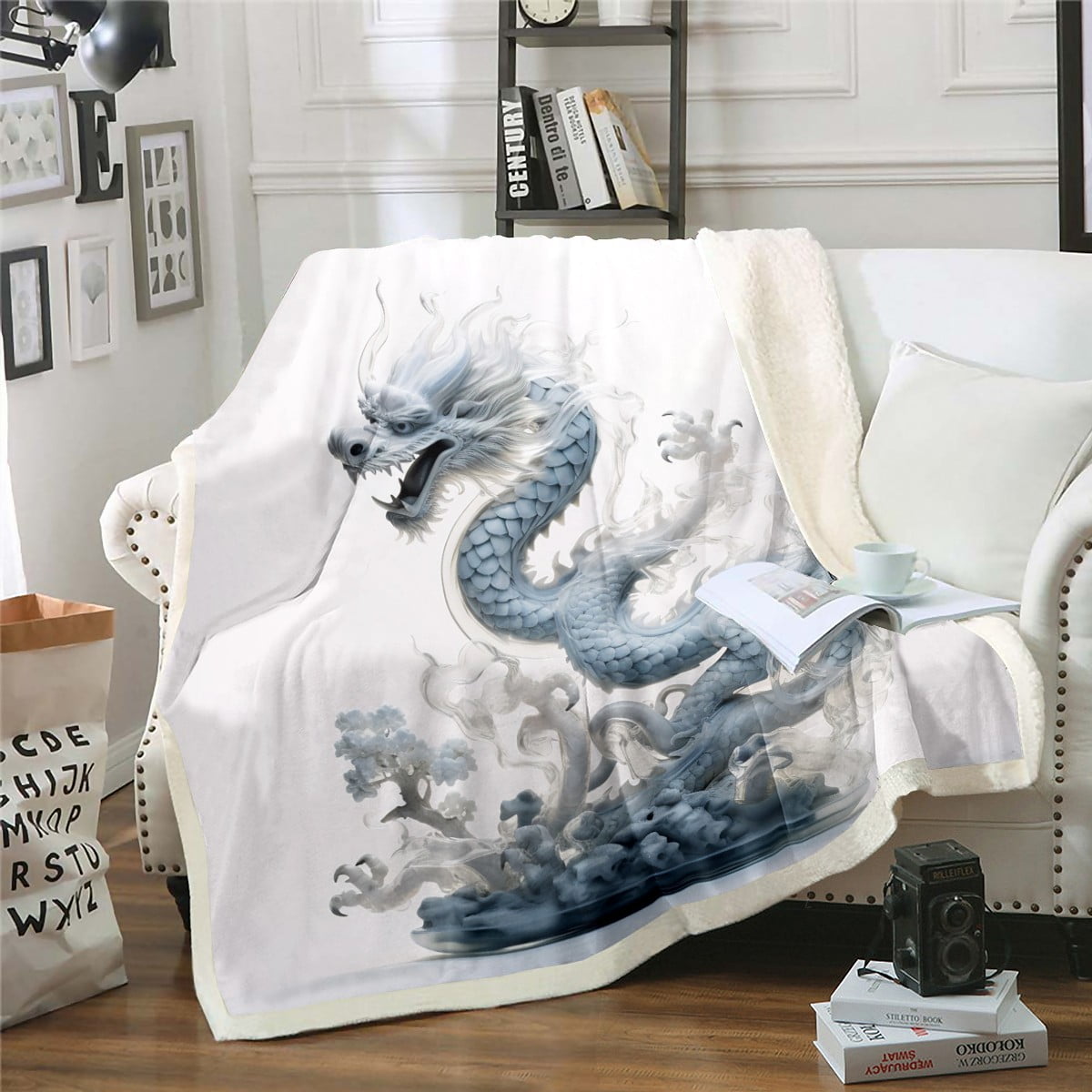Dragon Throw Blanket Mysterious Eastern Dragon Fleece Blanket Flying ...