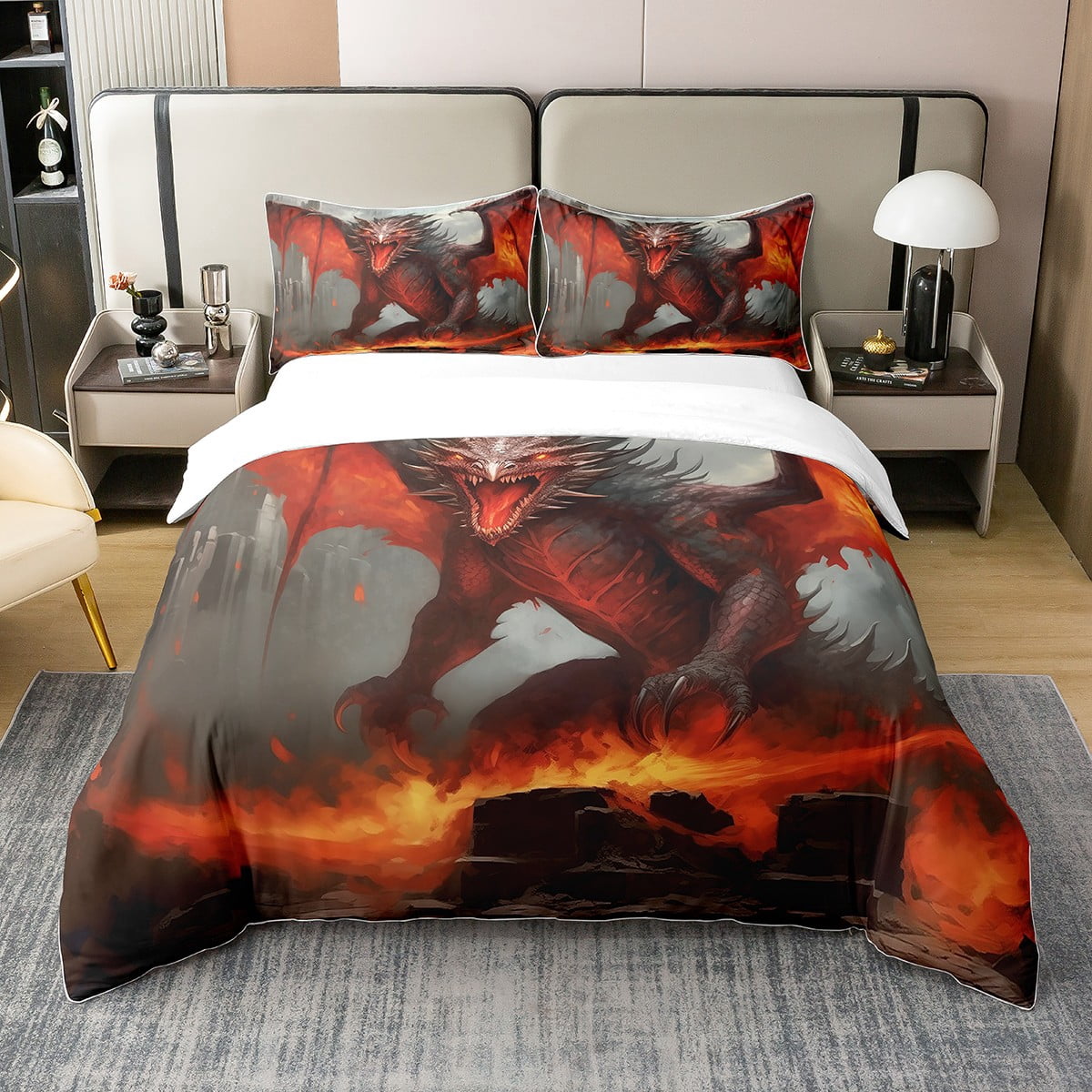 Dragon Twin 100% Natural Cotton Duvet Cover ,Fire Print Trippy Bedding ...