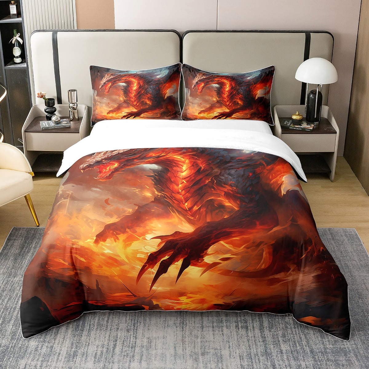 YST Dragon Twin Bedding Set for Girls Boys Kids,Fire Print Psychedelic ...