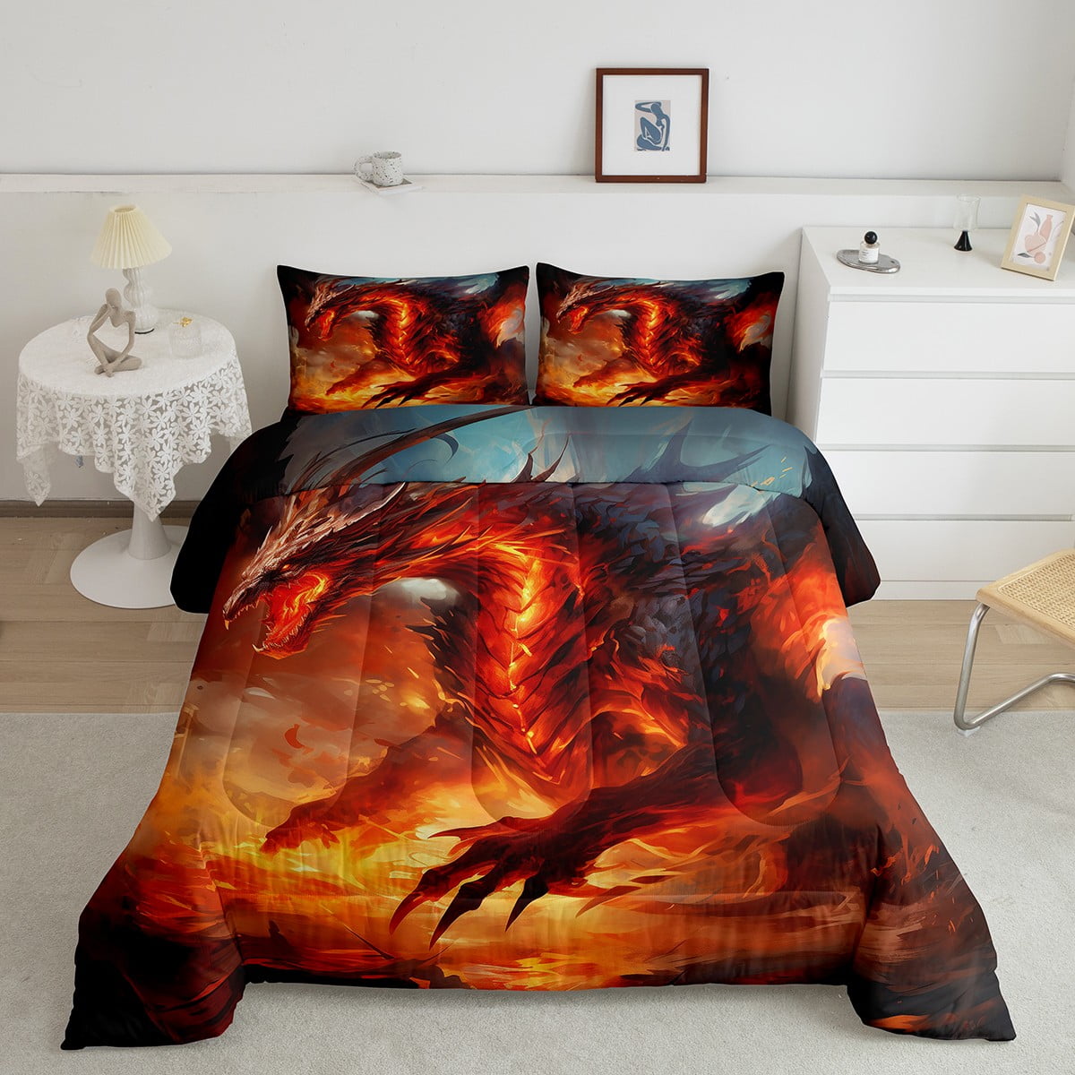 YST Dragon Twin Bedding Set for Girls Boys Kids,Fire Print Psychedelic ...