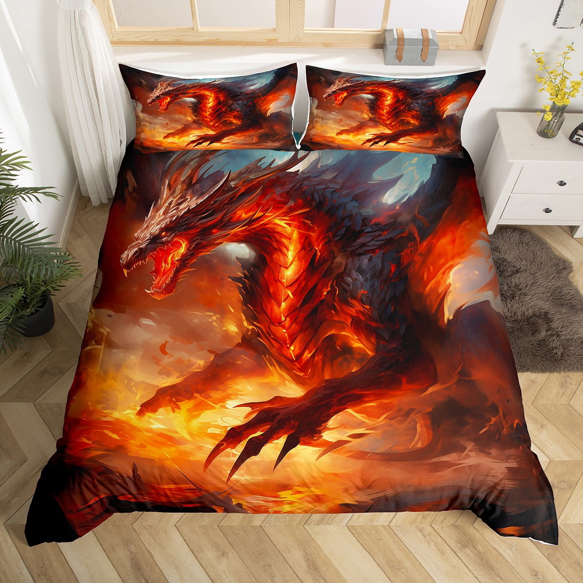 Erosebridal Dragon Twin Bedding Set,Fire Print Psychedelic Duvet Cover ...