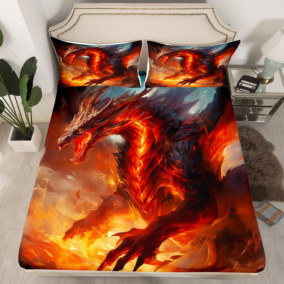 Dragon Twin Bedding Set ,Fire Print Psychedelic Fitted Sheet Trippy ...