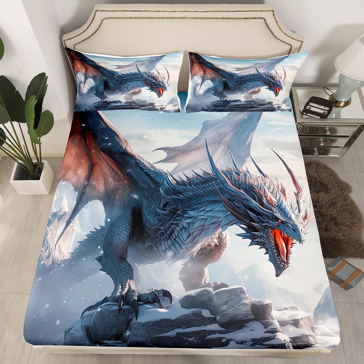 Erosebridal Dragon Twin Fitted Sheet,Gothic Dragon Bedding Set Hippie ...