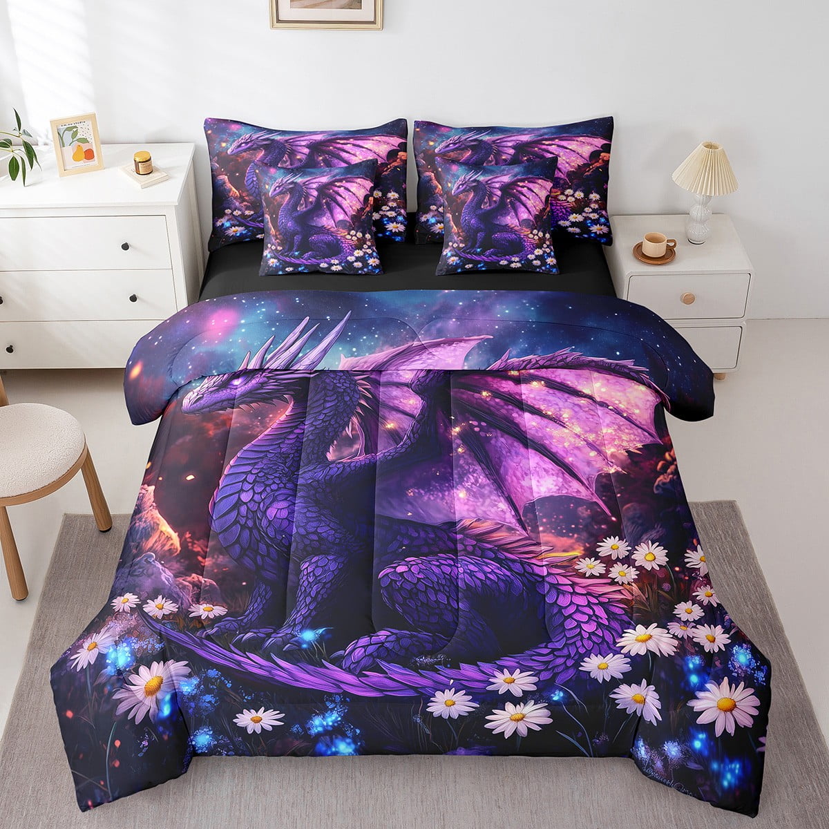 Dragon Twin Size Comforter Set 7pcs Bed in a Bag, 3D Safari Daisy ...