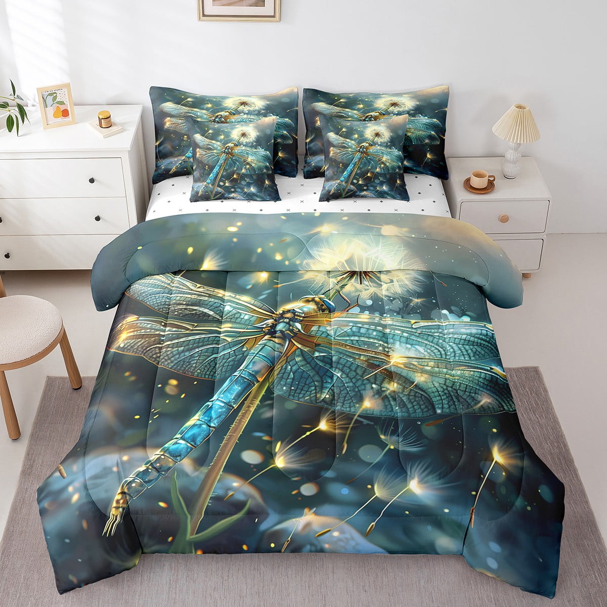 YST Dragonfly Bedding Set Queen Dandelion Comforter Set 7 Piece For ...