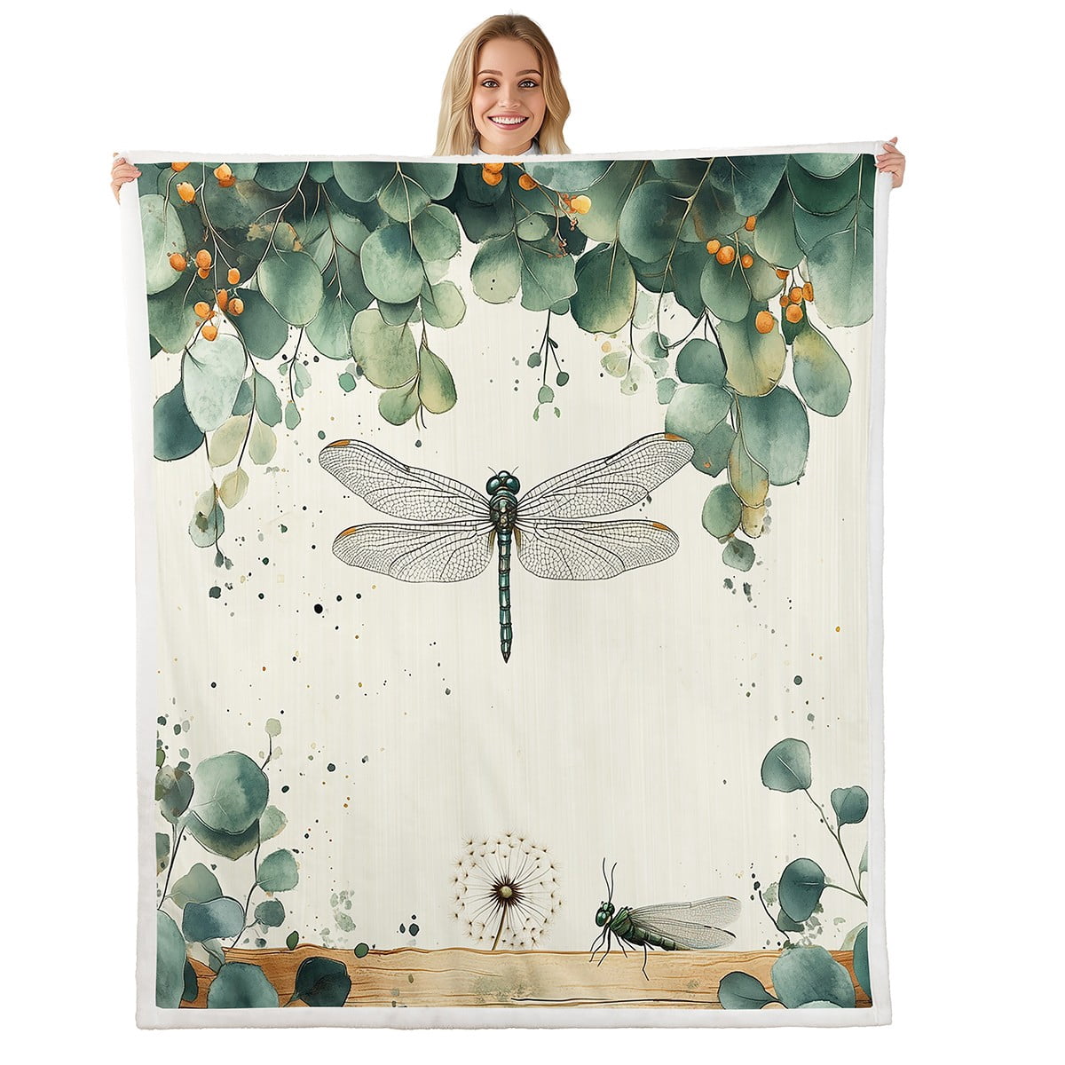 YST Dragonfly Blanket Throw,Botanical Plant Green Leaf Blankets and ...