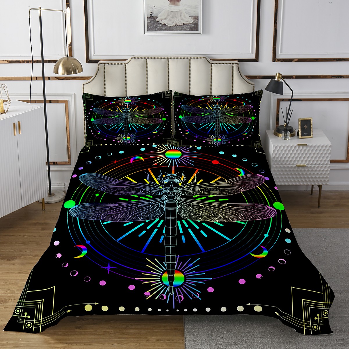 YST Dragonfly Quilt Set for Boys Girls Adults King Size Boho Sun Moon ...