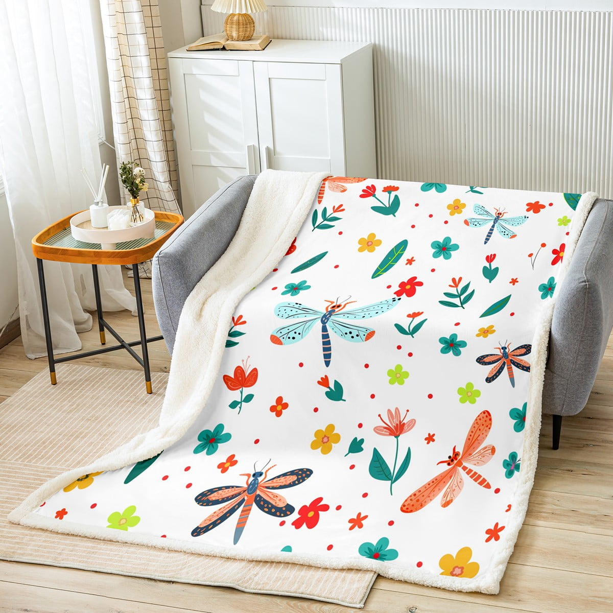 YST Dragonfly Throw Blanket Cartoon Dragonfly Fleece Blanket Queen for ...