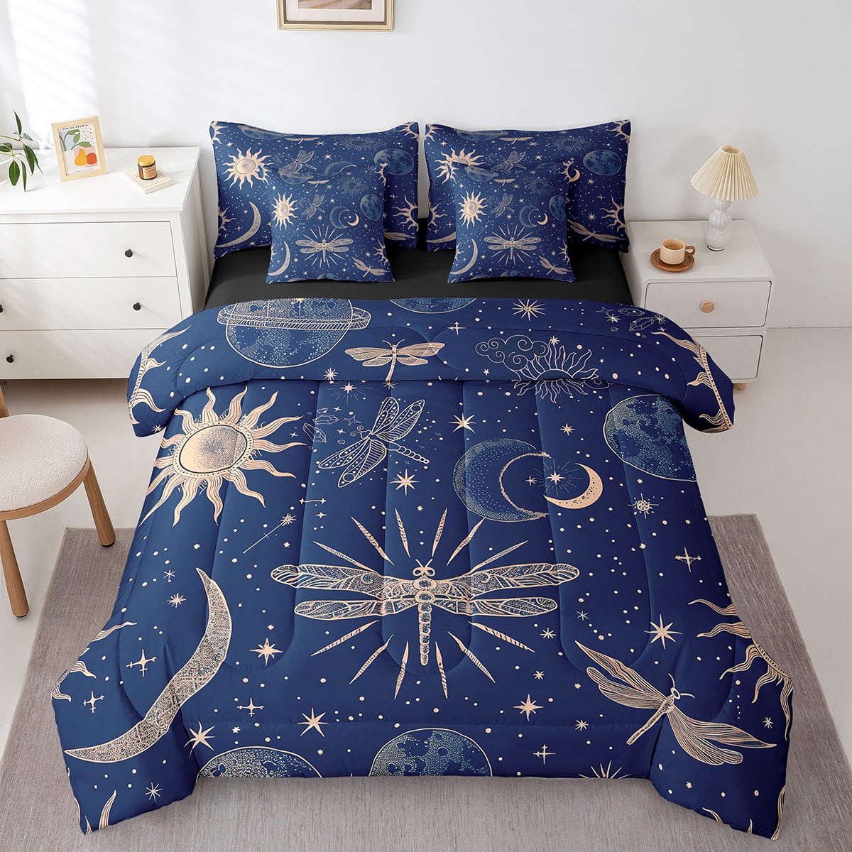 Erosebridal Dragonfly Twin Comforter Set 7 Piece Boho Sun And Moon Bed ...