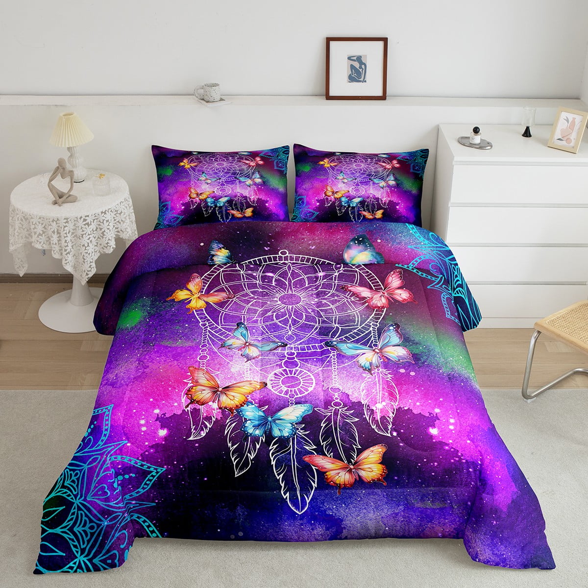Dreamcatcher Butterfly Comforter Set Mandala Floral Print Bedding Full ...