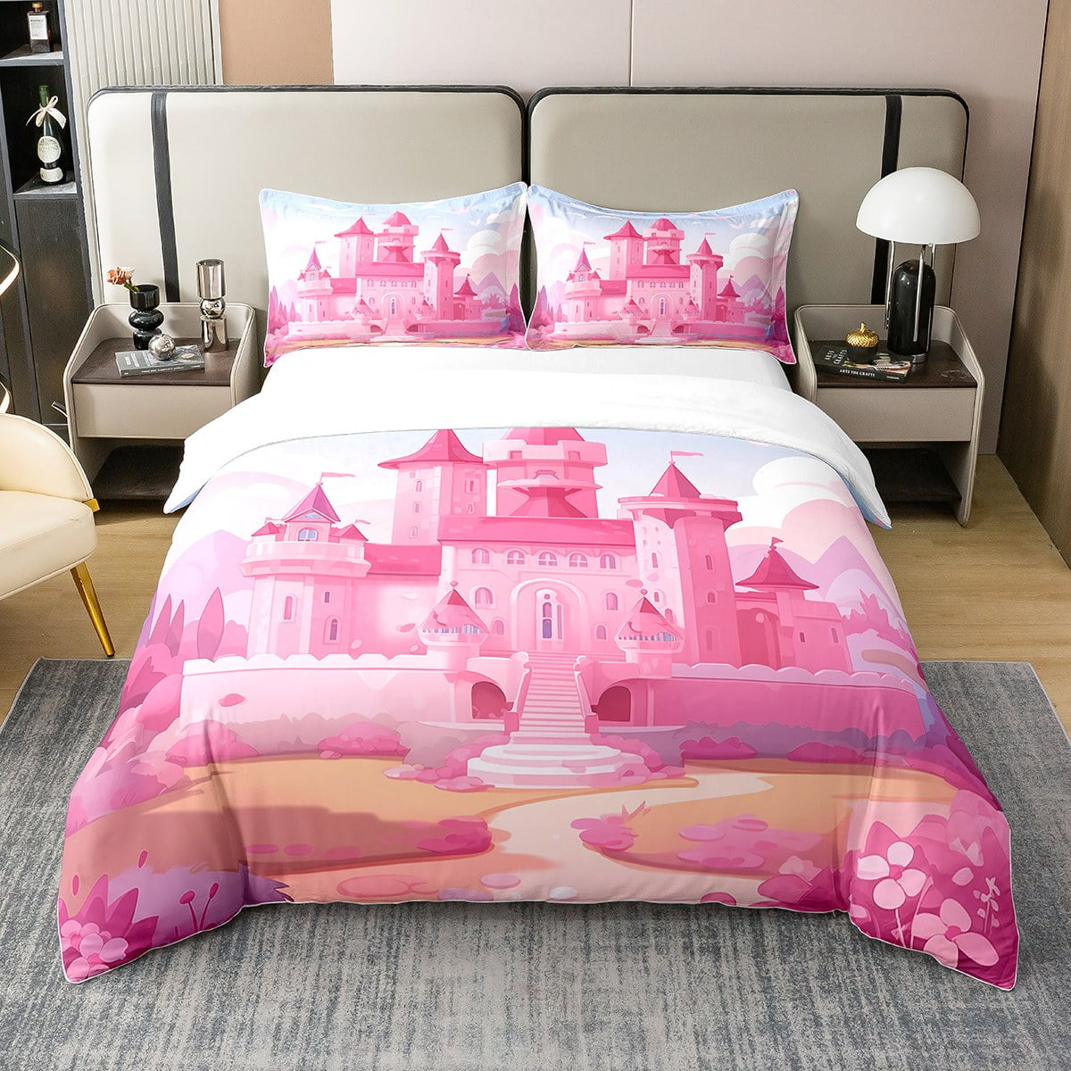 YST Dreamy Castle 100% Natural Cotton Duvet Cover Queen,Pink Princess ...