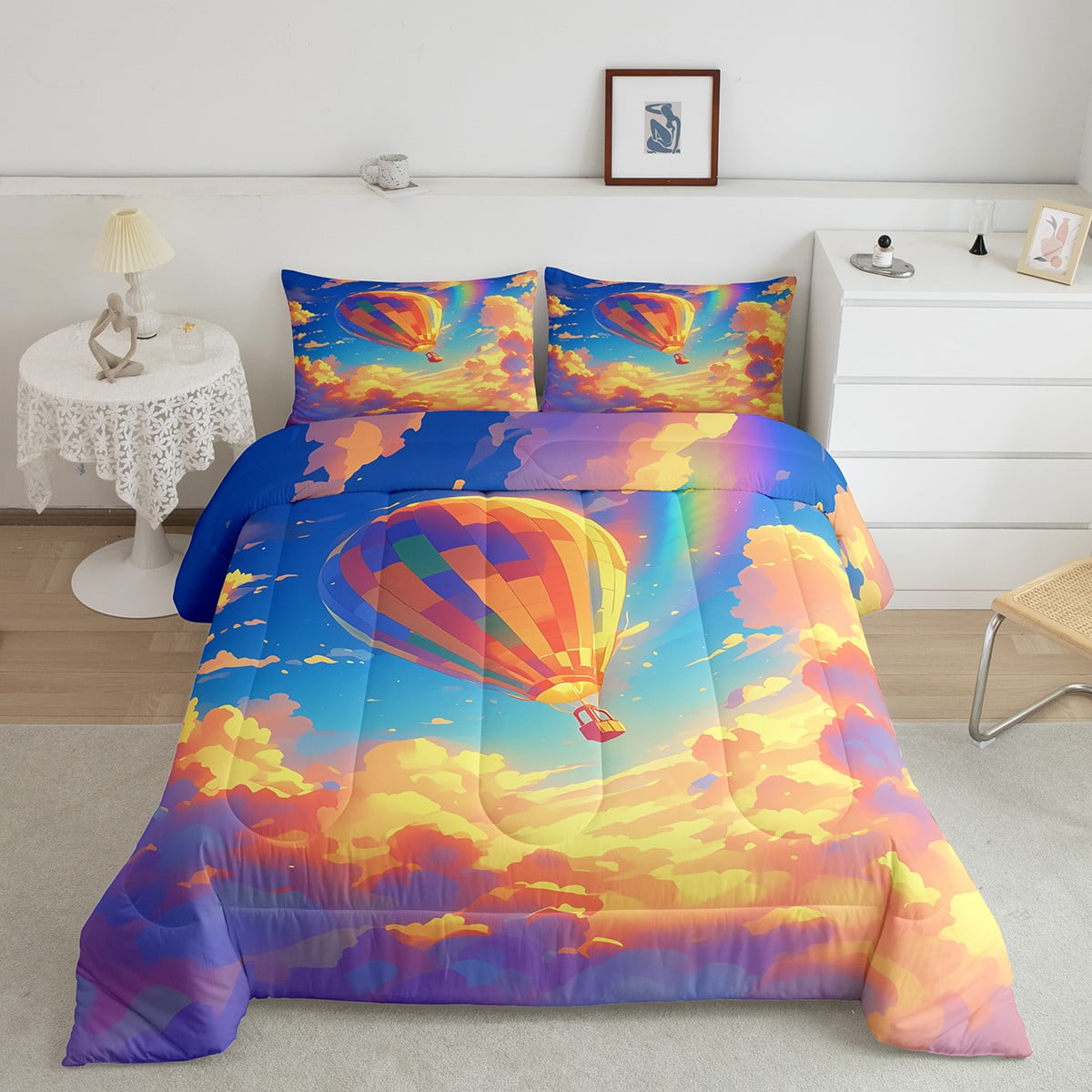 YST Dreamy Sky Twin Comforter Set Kawaii Hot Air Balloon Bedding Set ...